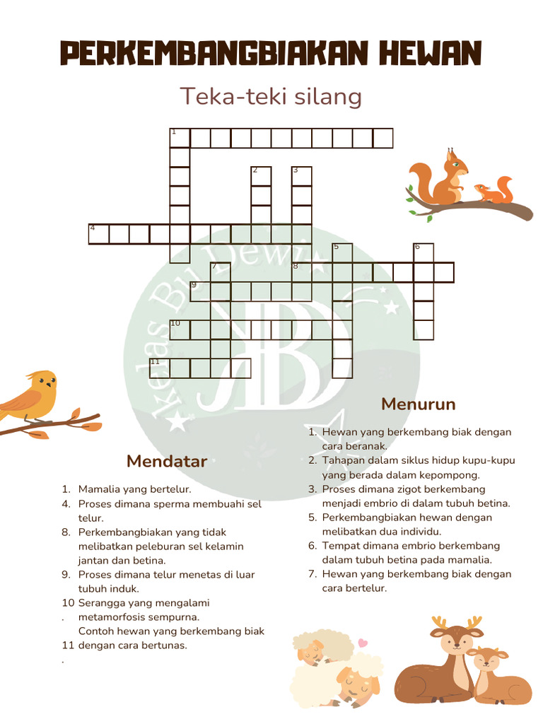 Perkembangbiakan Hewan Lembar Kerja Coklat Ilustratif Teka Teki Silang IPA - 20240801 - 073237 ...