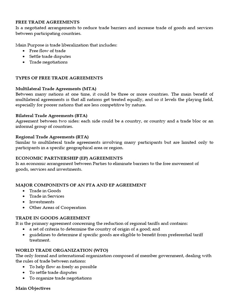 Free Trade Agreements | PDF
