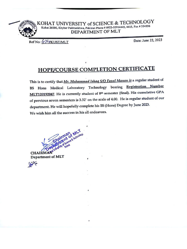 Hope Certificate Ishaq | PDF