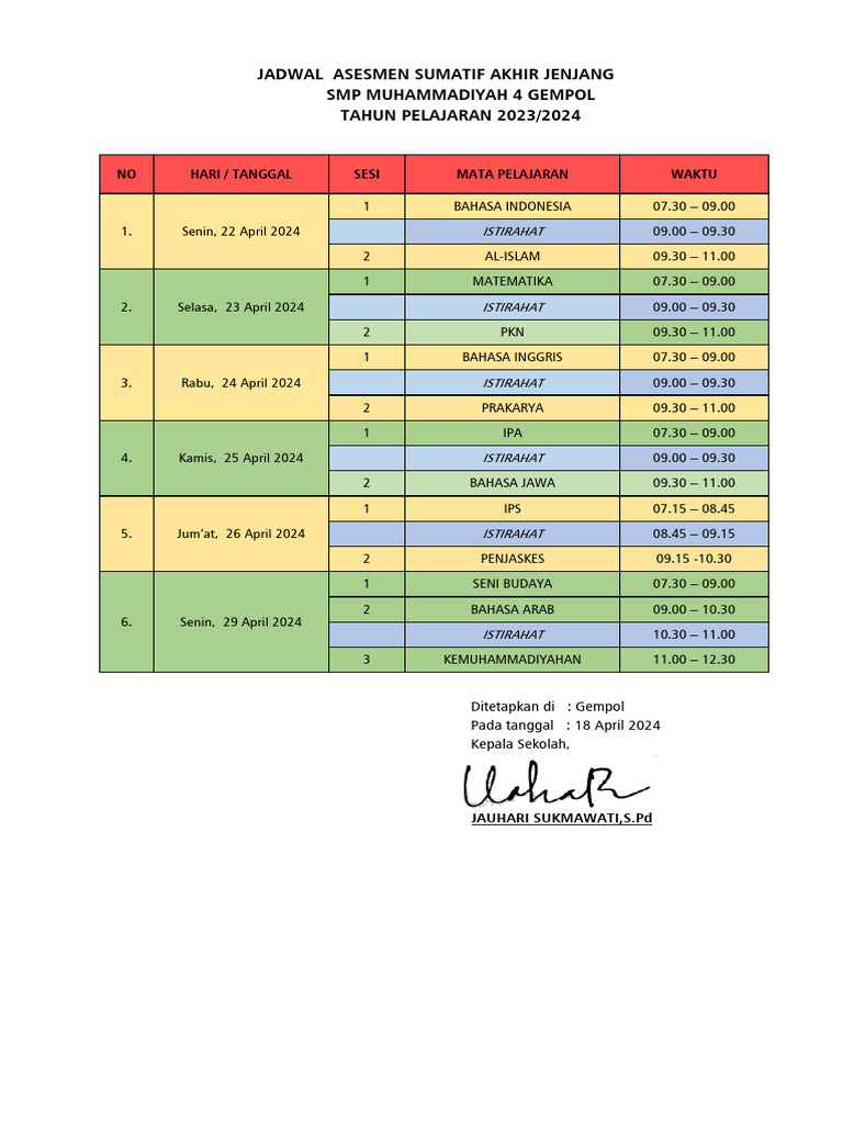 Jadwal Asaj 2024 | PDF