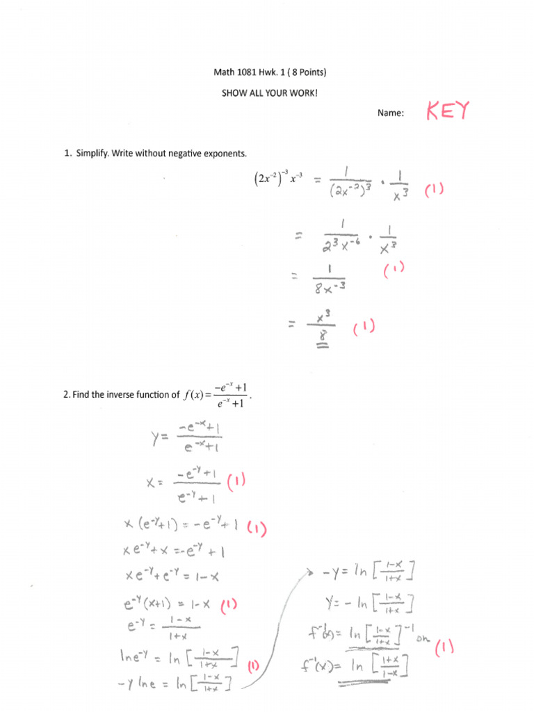 Math 1081 Hwk. 1 (Solutions) F2023 | PDF