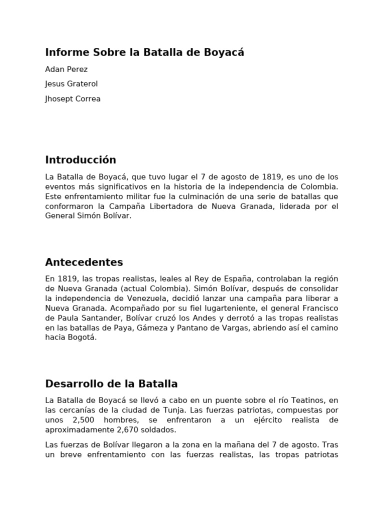 Batalla de Boyaca Lista | PDF