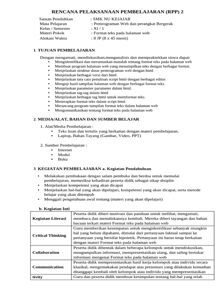 2.a.2 RPP 2 Format Teks Pada Halaman Web | PDF
