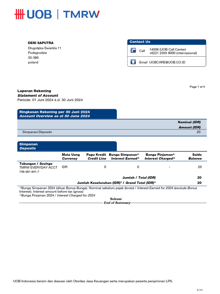 E Statement TMRW Uob | PDF | Indonesian Rupiah | Economy Of Asia