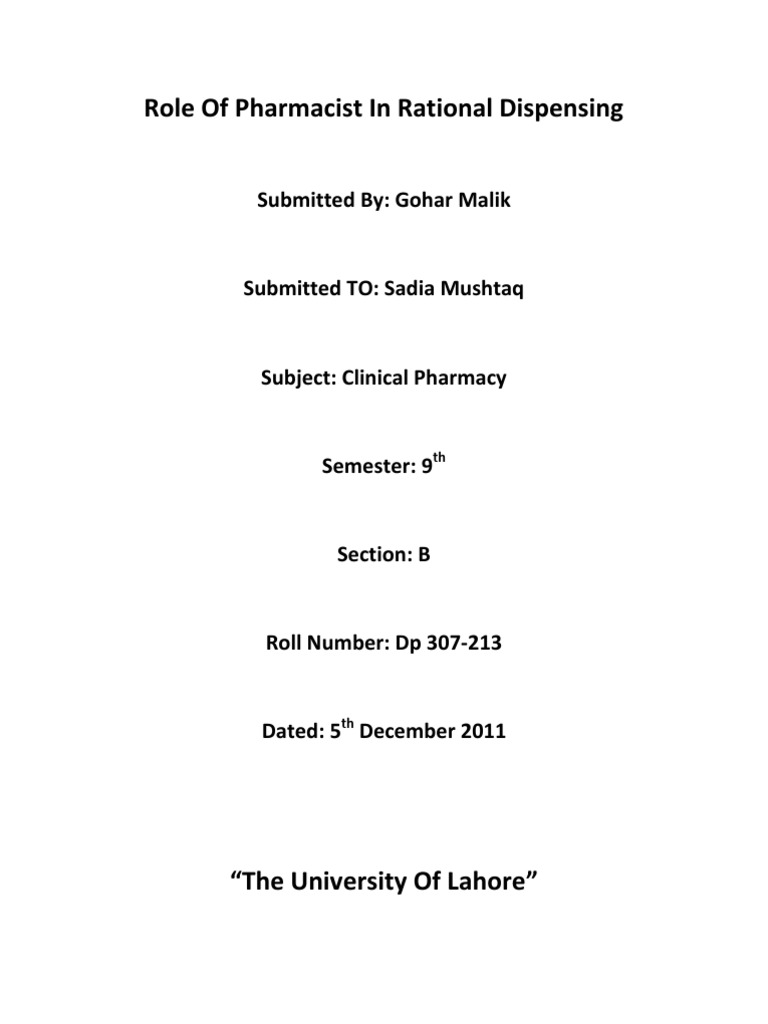 Role of Pharmacist in Rational Dispensing | PDF | Medical Prescription ...