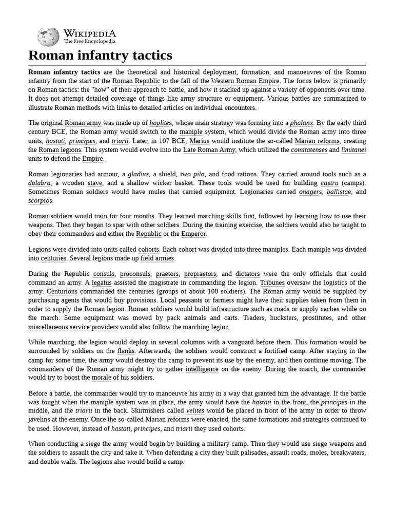 Roman Infantry Tactics | PDF