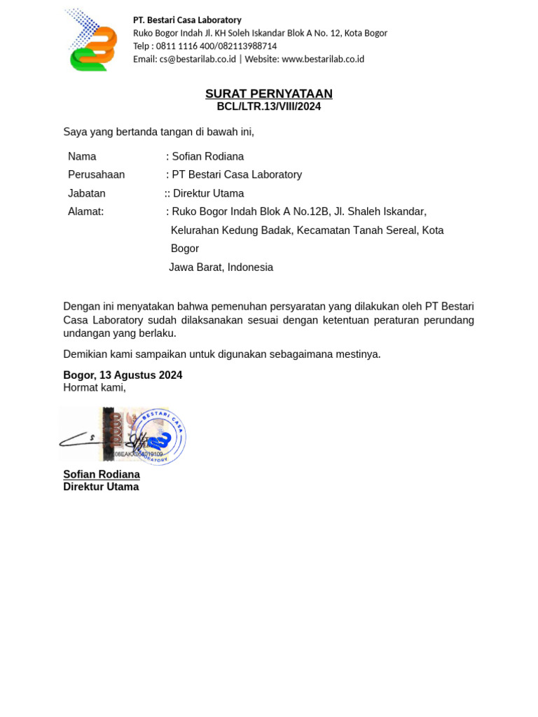 Surat Pernyataan Kesiapan | PDF