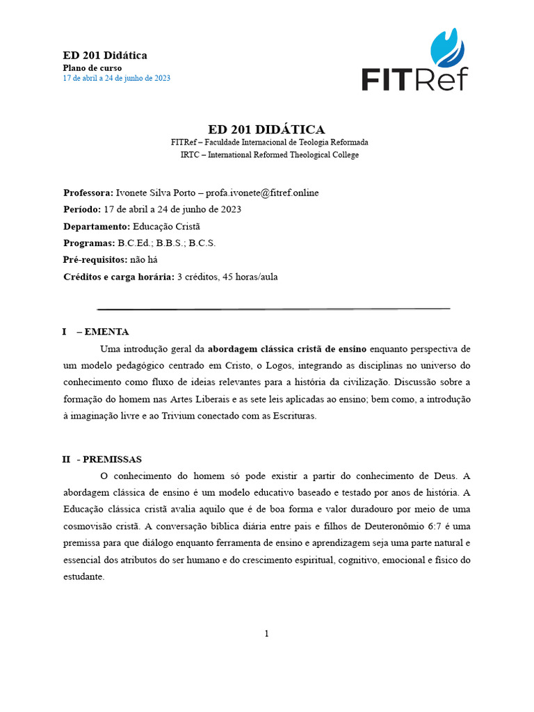 ED 401 Plano de Curso - Final - Docx 2 | PDF