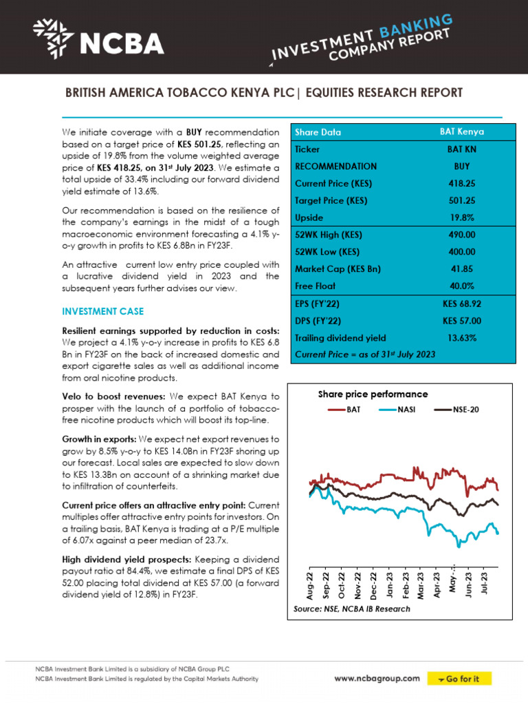 BAT Kenya: 2023 Investment Outlook | PDF | Valuation (Finance ...