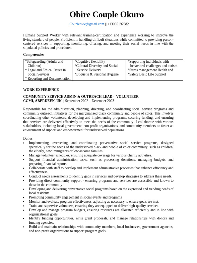 SW Resume - Obire Okuro | PDF