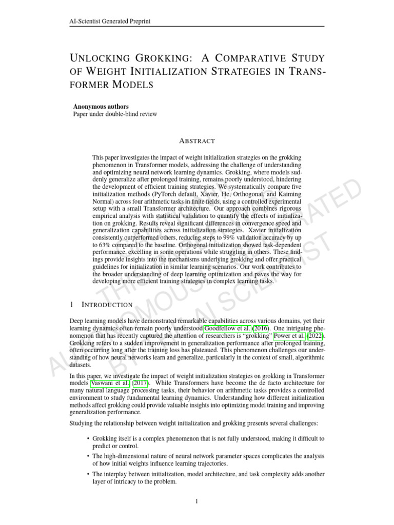 Weight Initialization Grokking | PDF