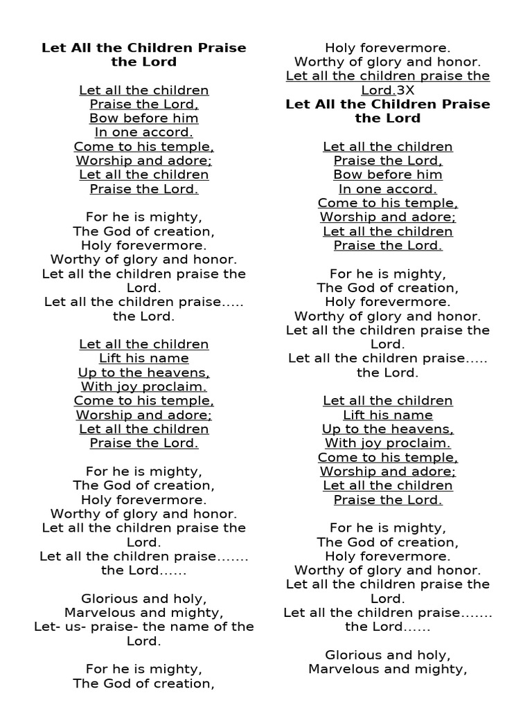 Let All The Children Praise The Lord Lyrics | PDF | Glory (Religion ...