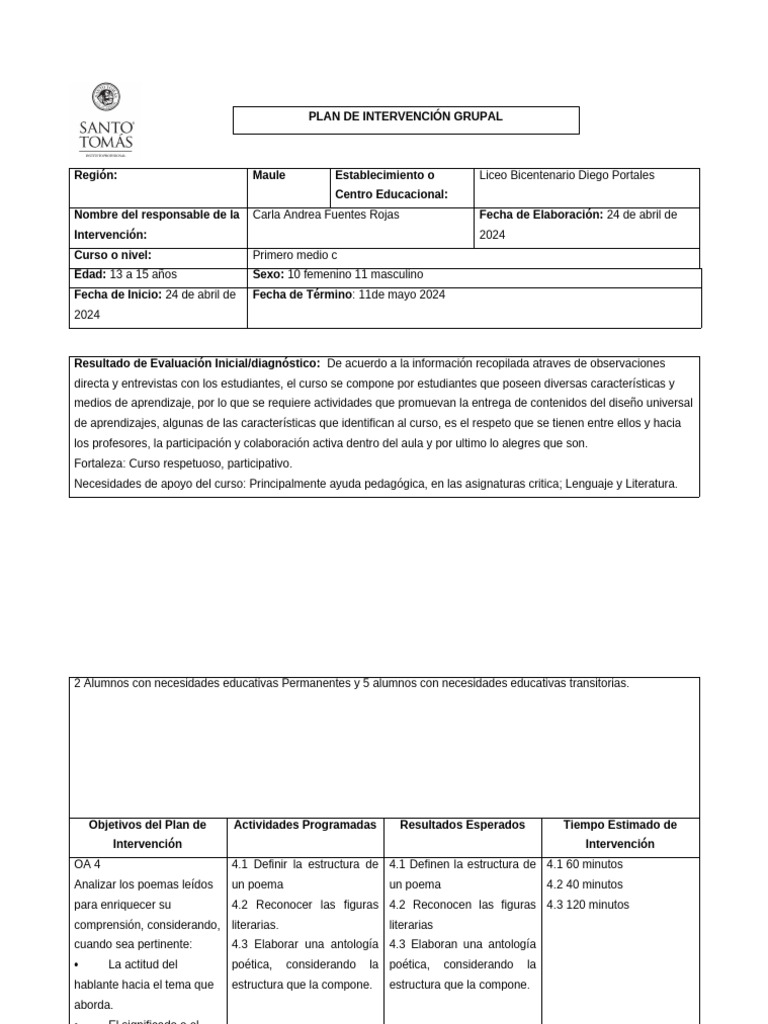 Formato Plan de Intervención GRUPAL ALEXIS | PDF
