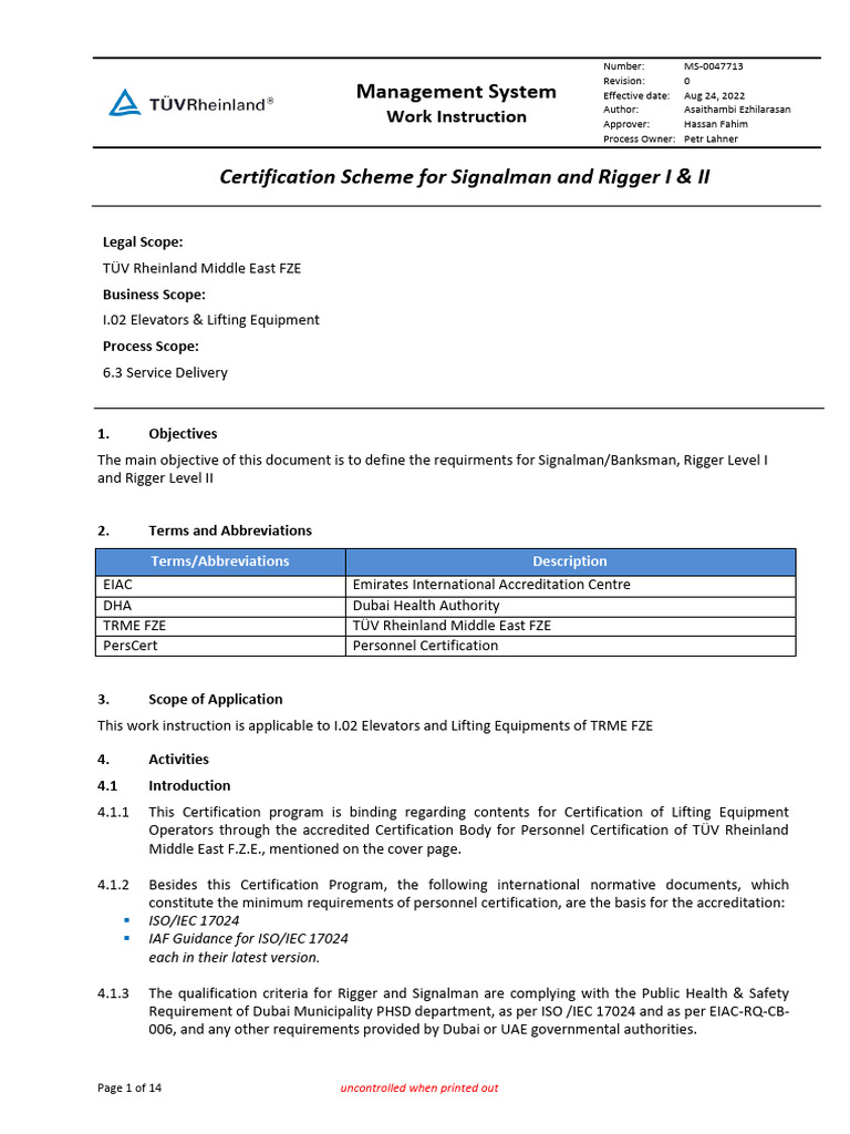 certification Scheme_signalman_Rigger_EN_TUV | PDF