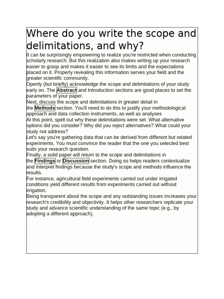 Where Do You Write The Scope and Delimitations | PDF | Quantitative ...