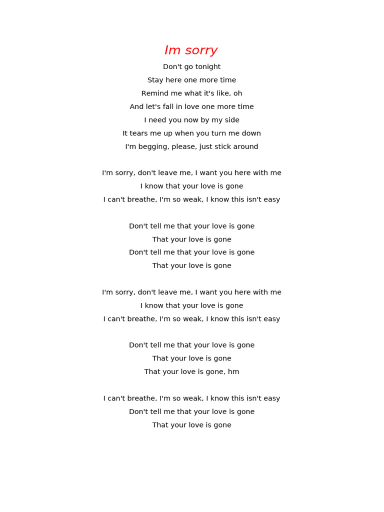 Im sorry letra ingles | PDF