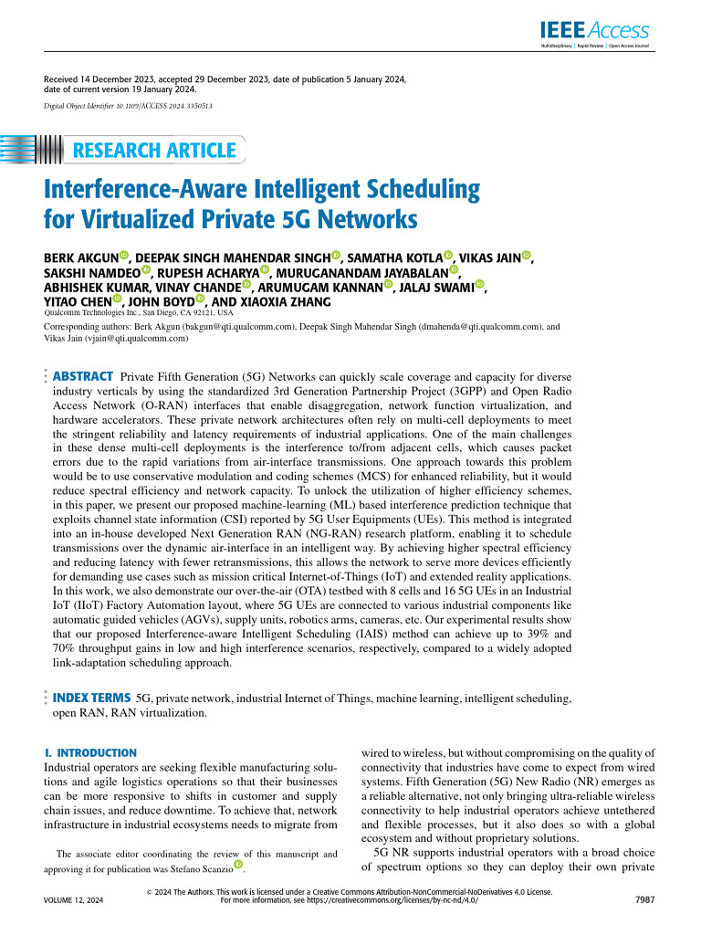 Interference-Aware Intelligent Scheduling For Virtualized Private 5G Networks | PDF