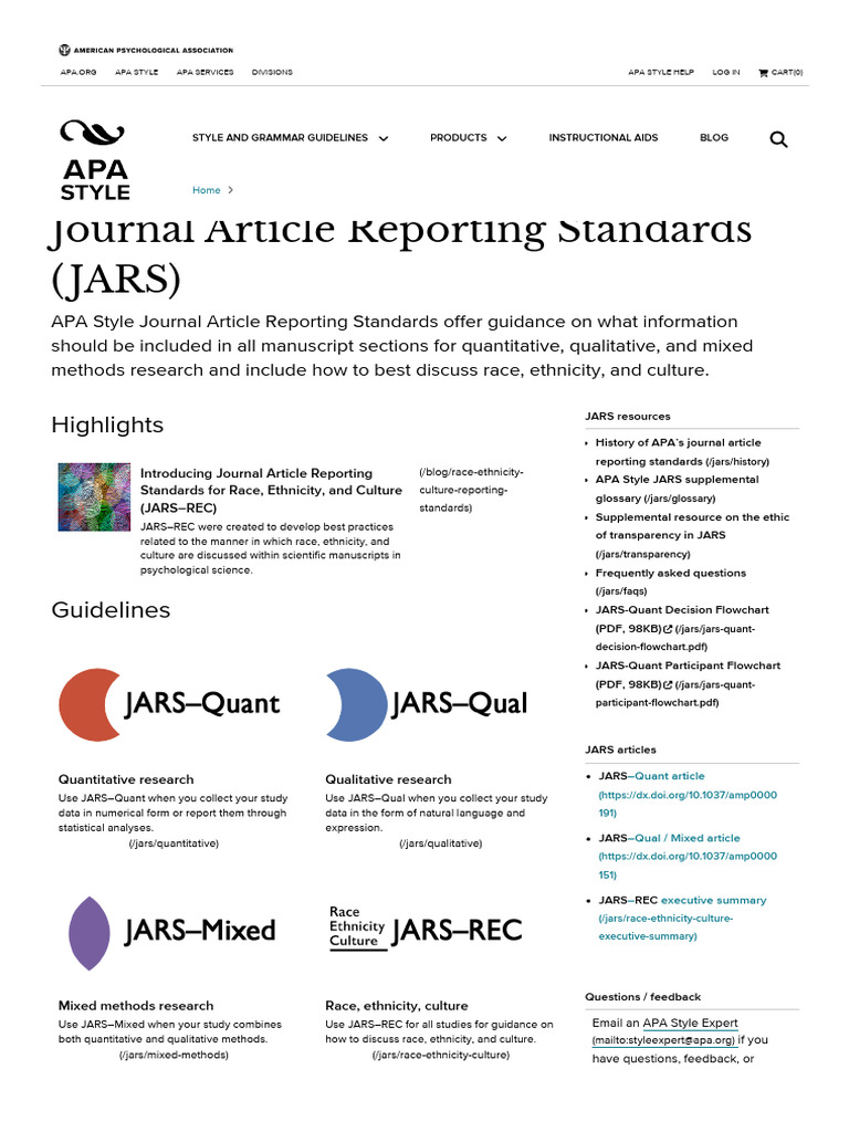 APA Style Journal Article Reporting Standards (APA Style JARS) | PDF ...