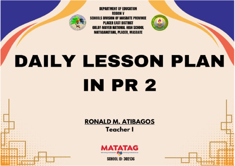 Front Page of Lesson Plan in PR 2 | PDF
