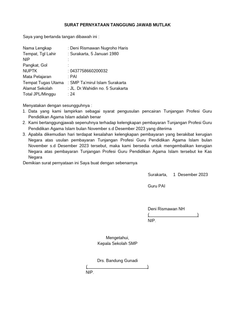 Surat PTJ Mutlak | PDF