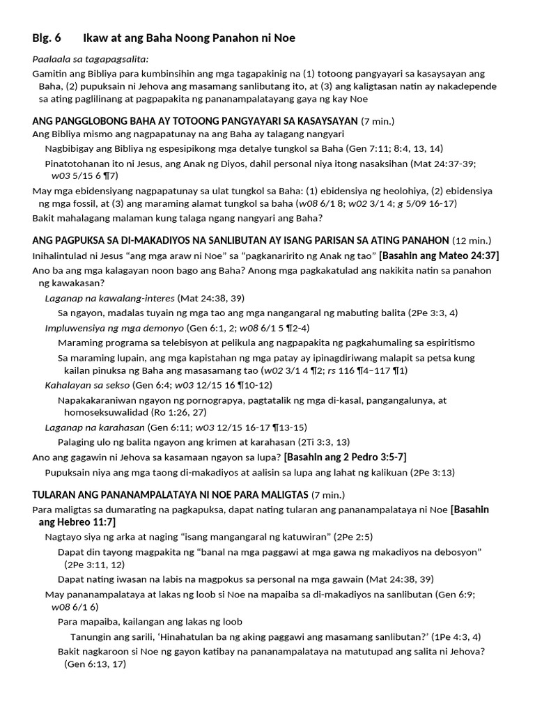 Blg. 6 Ikaw at Ang Baha Noong Panahon Ni Noe: Paalaala Sa Tagapagsalita ...