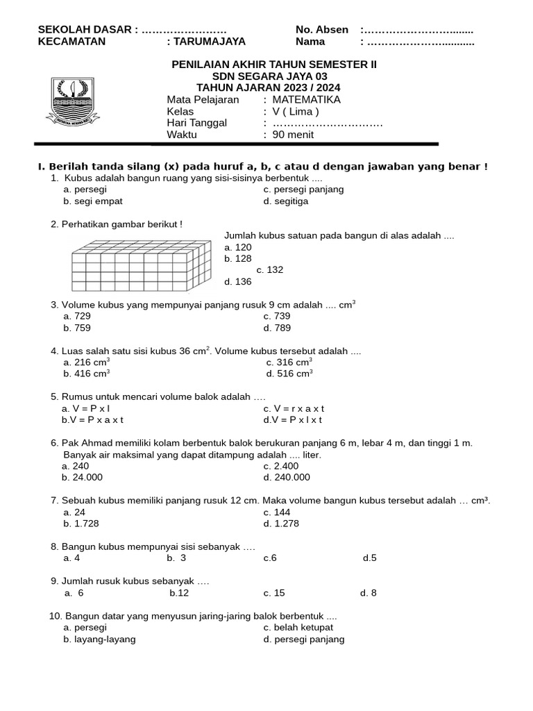 Soal PTS MTK Semester 2 | PDF