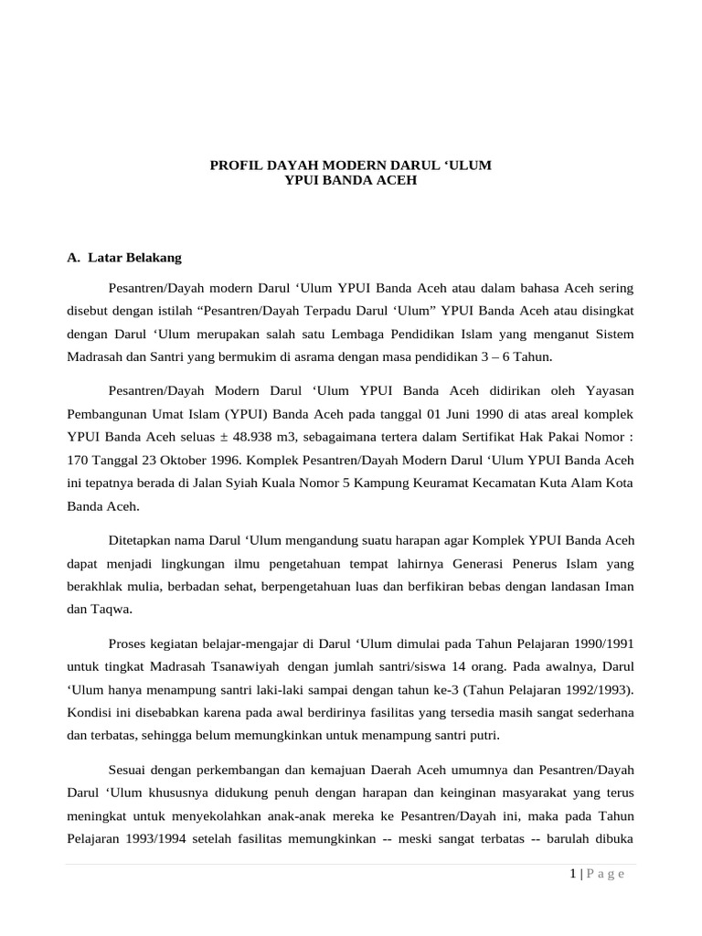 Profil Dayah Modern Darul | PDF