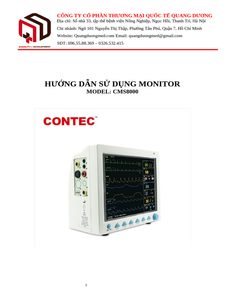 Hướng Dẫn Sử Dụng Monitor CMS8000 | PDF