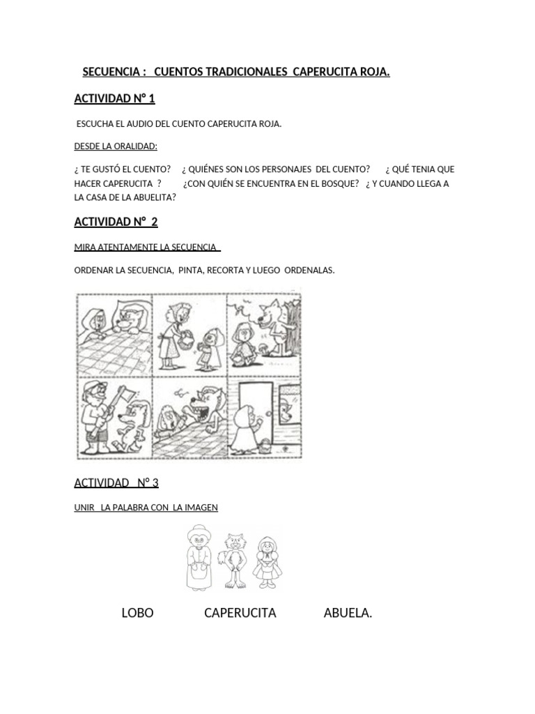 Secuencia de Caperucita Roja para Primer Grado | PDF | Caperucita Roja ...