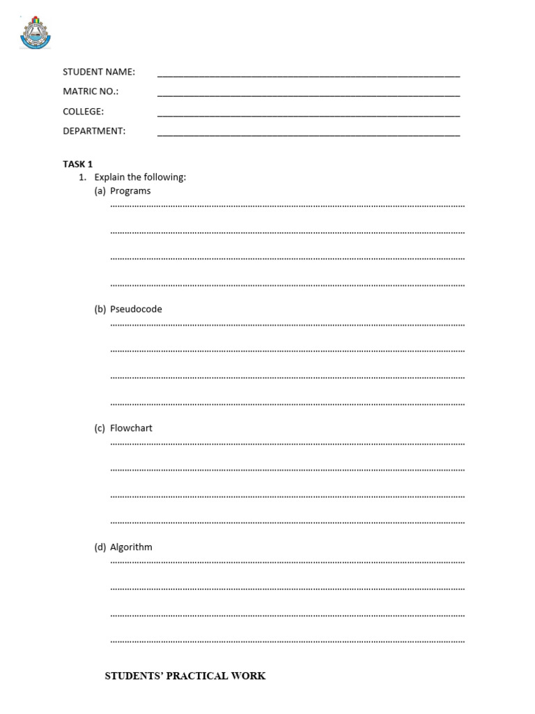 CSC102 Practical Tasks | PDF