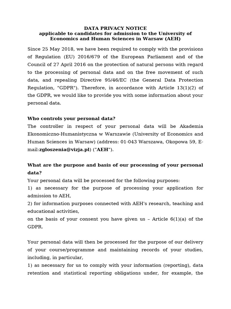 En US Klauzula Informacyjna | PDF