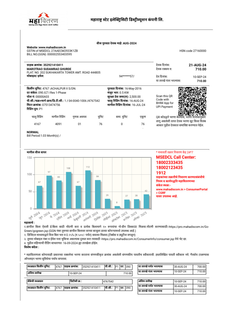 1 bhk electricity bill up to 16th august | PDF