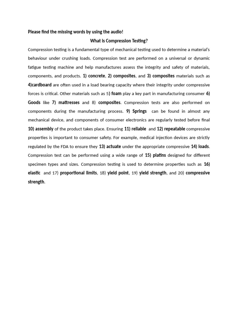 Worksheet What Is Compression Testing | PDF