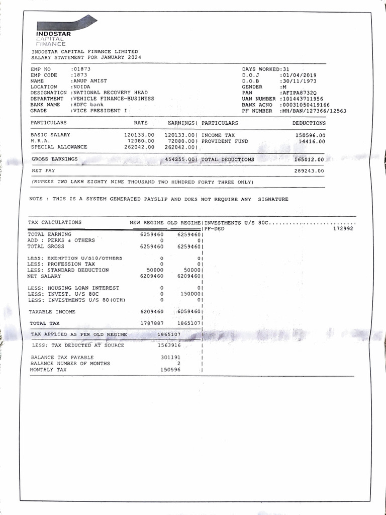 Anup Sir Salary Slips | PDF | Taxes | Tax Deduction