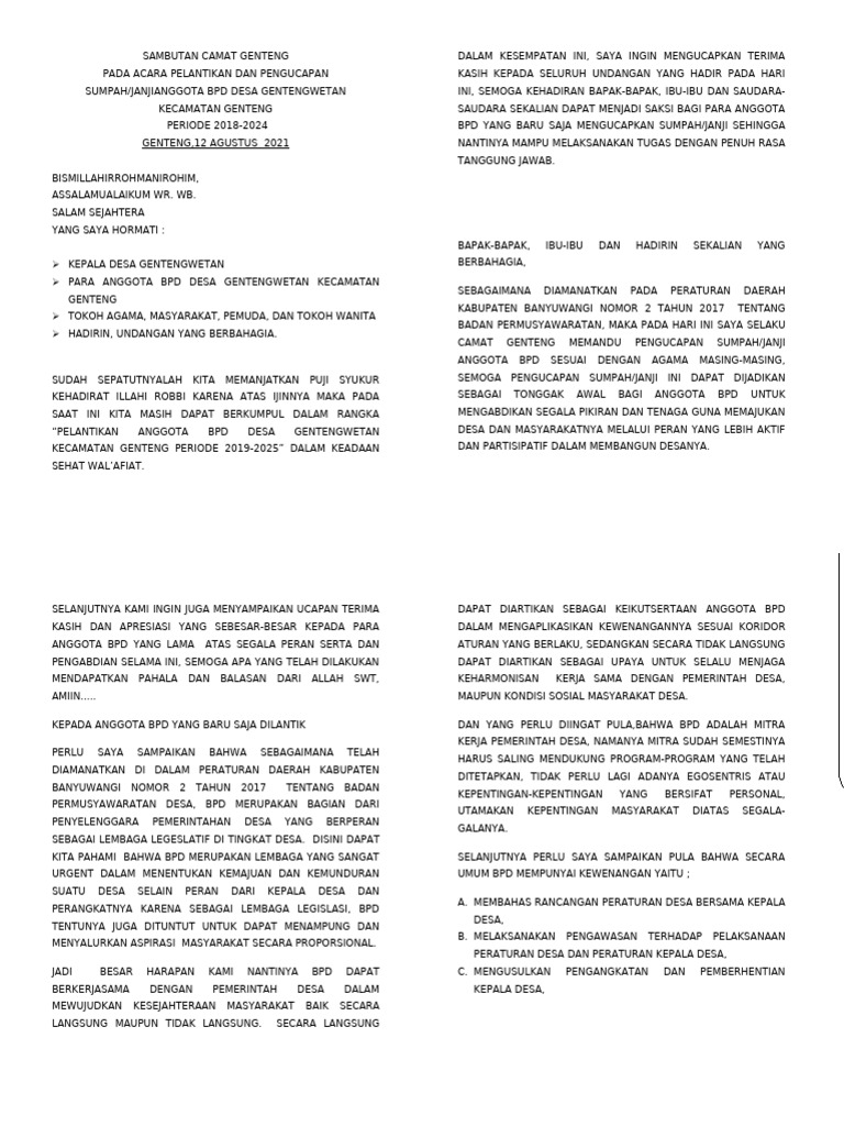 Sambutan Camat | PDF