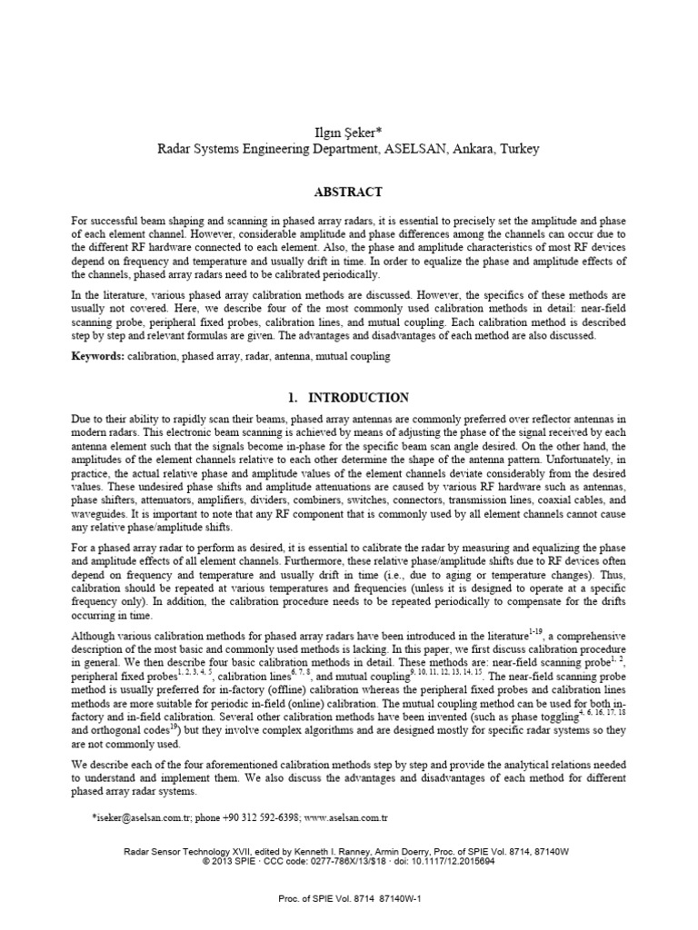 Calibration Methods For Phased Array Radars: Ilg N Eker Radar Systems ...