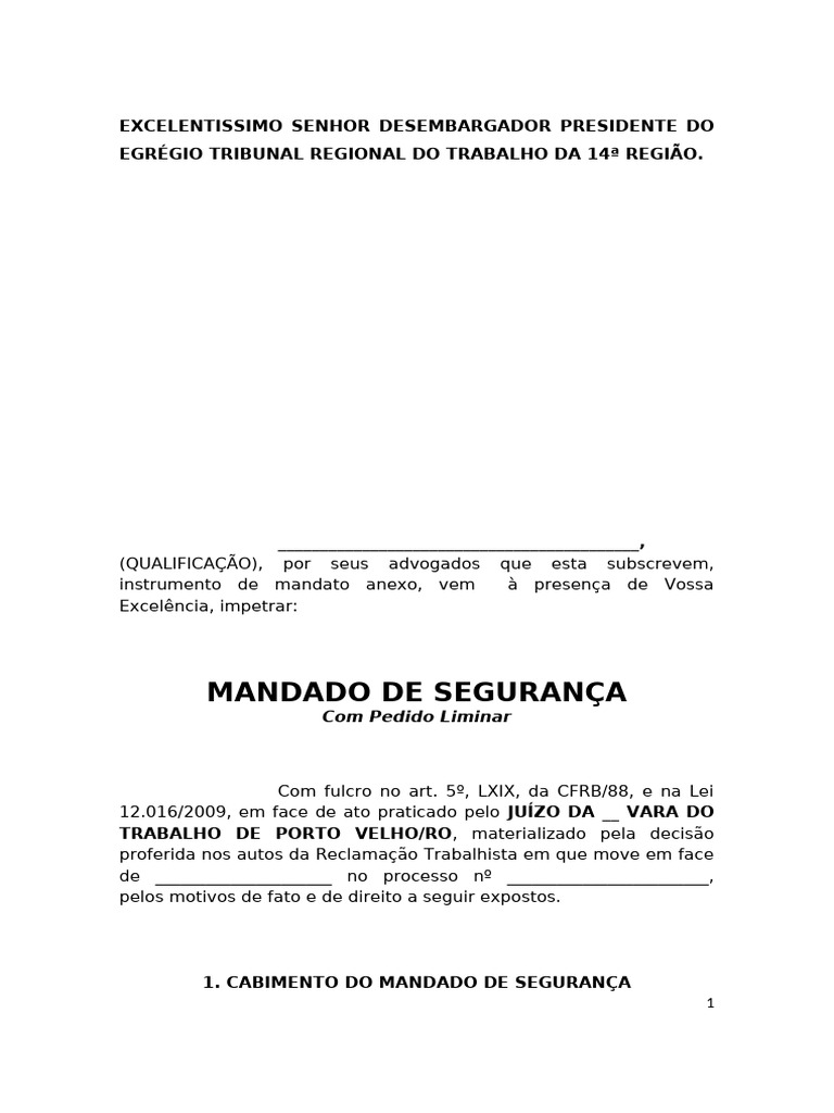 Modelo Mandado de Segurança | PDF