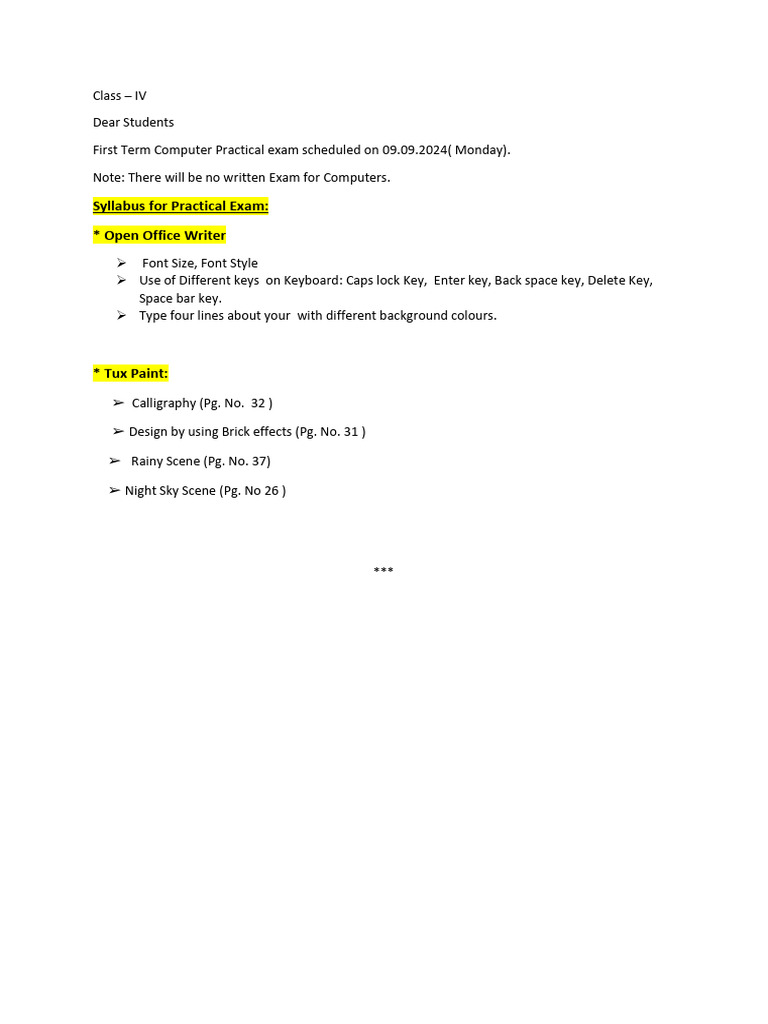 Class IV Computer Practical Syllabus | PDF