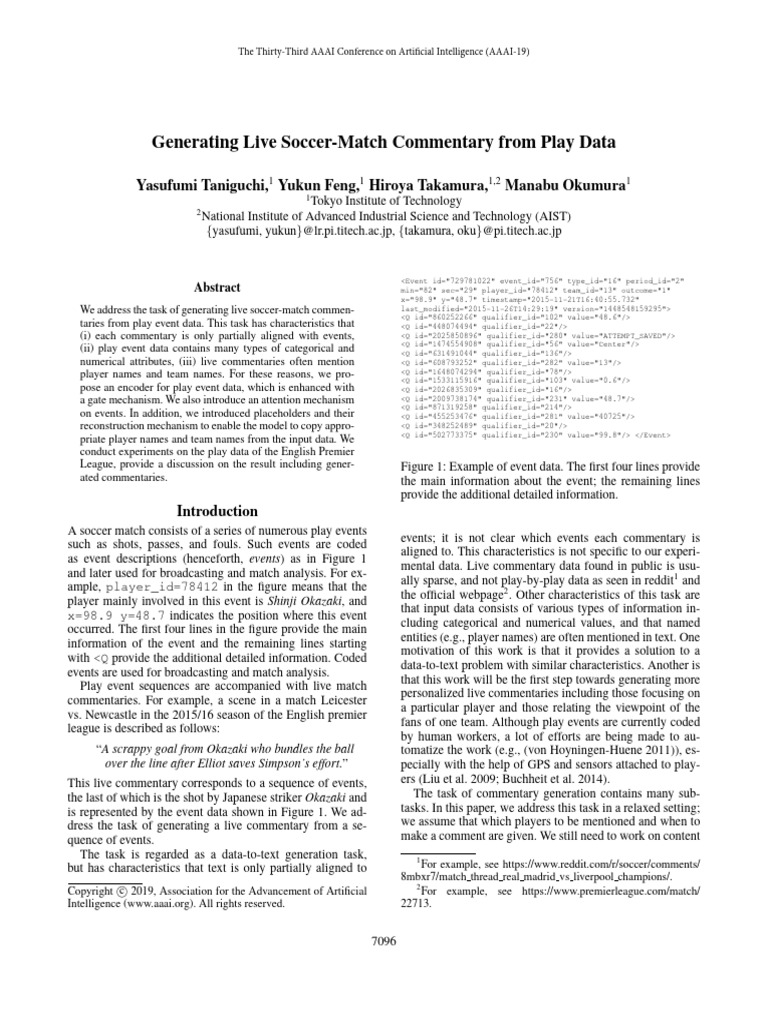 Generating Live Soccer-Match Commentary From Play Data | PDF | Data ...