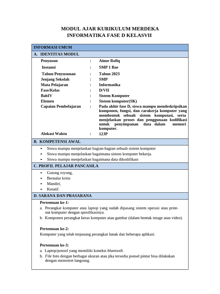 Modul Ajar Informatika Kelas 7 Fase D Bab 4 | PDF