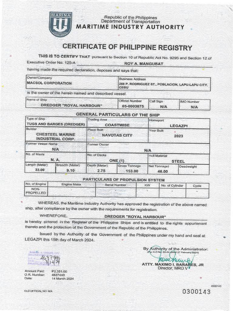 Royal Harbour Certificates | PDF