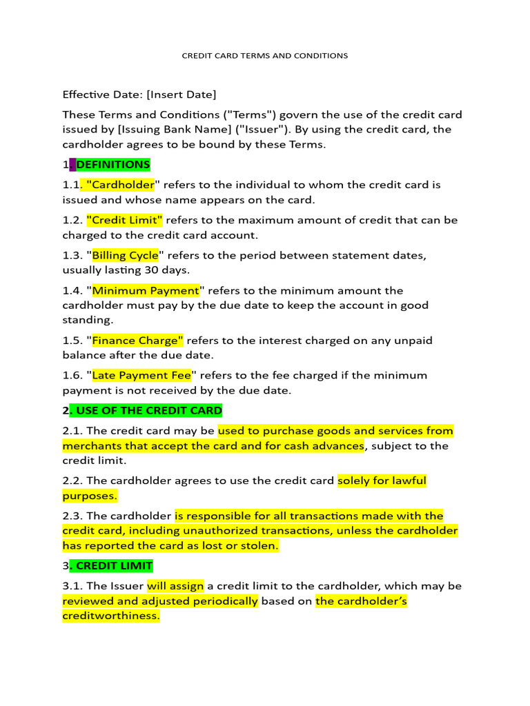 Credit Card Terms and Condition | PDF