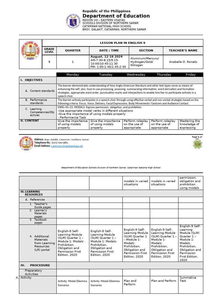 Daily Lesson Log Eng9 - Q1 - W3 | PDF | Communication | Learning