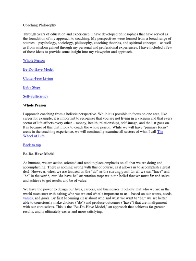 Be-Do-Have Coaching Philosophy | PDF | Contentment | Goal