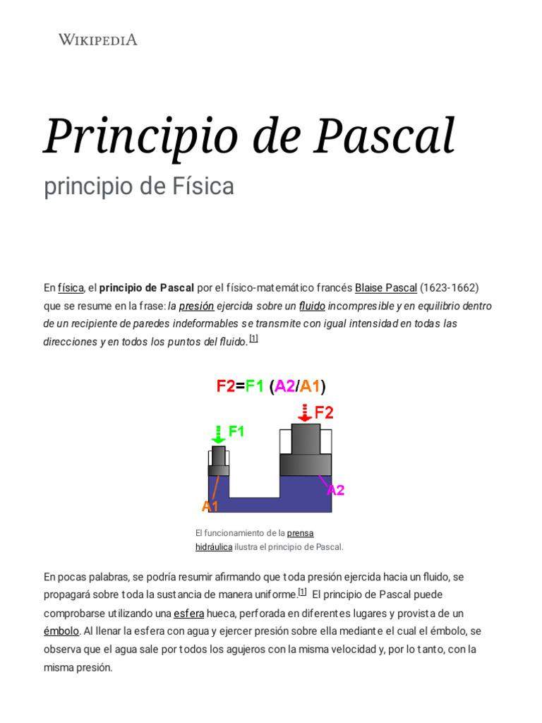 Principio de Pascal - Wikipedia, la enciclopedia libre | PDF