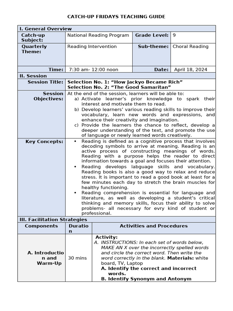 Catch-Up Friday 1 | PDF