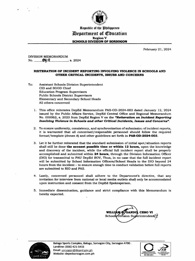 INCiDENT REPORT Template Deped Phil | PDF