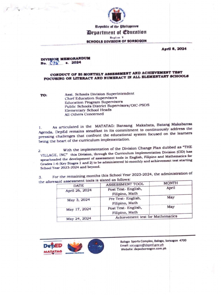 BI - MONTHLY MEMO For Pupils Deped | PDF