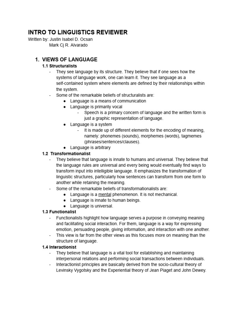 Intro To Linguistics Reviewer | PDF