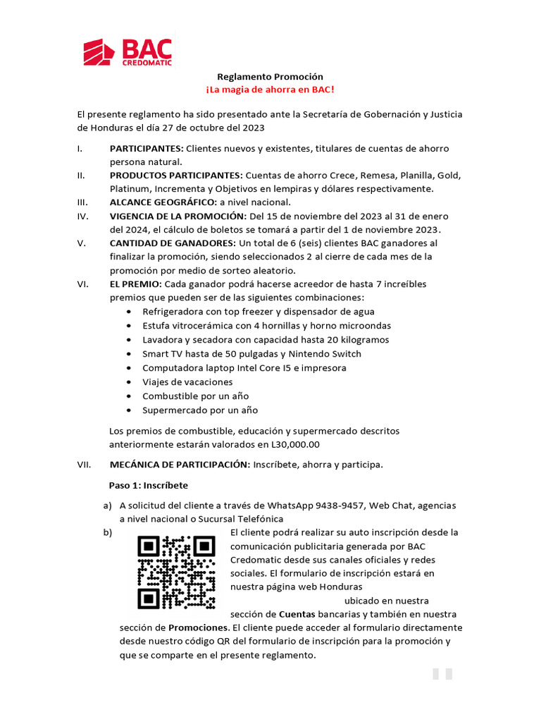 Reglamento Promocion La Magia de Ahorrar en BAC VF 2023 | PDF ...